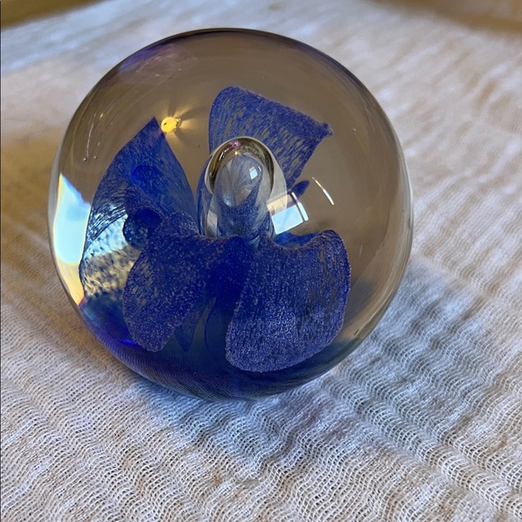 Accents | Blue Flower Glass Paperweight | Poshmark